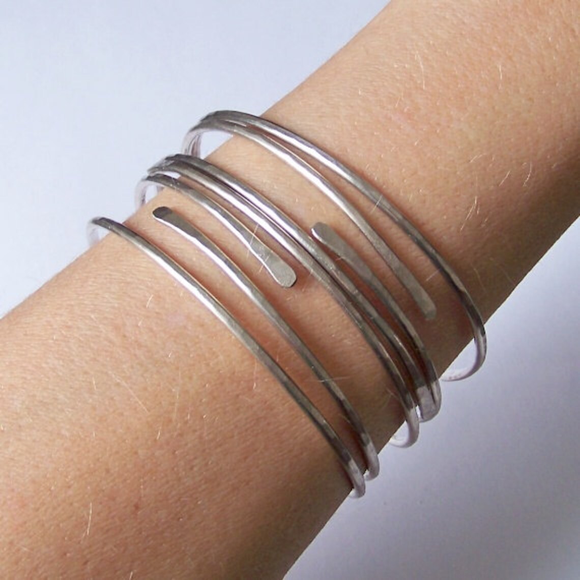 Silver Bangles 4 Thick Open End Bangle Bracelets Stacking - Etsy