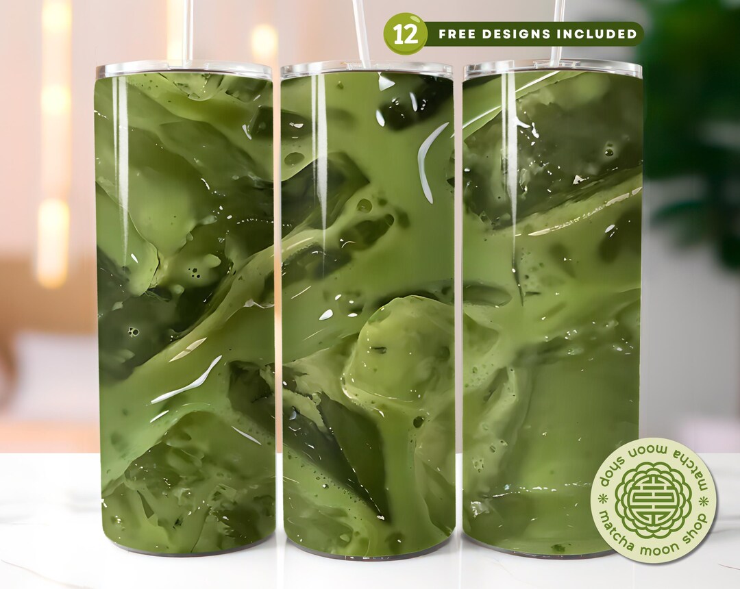 Iced Matcha Latte Tumbler PNG, Seamless Green Tea Wrap - Etsy