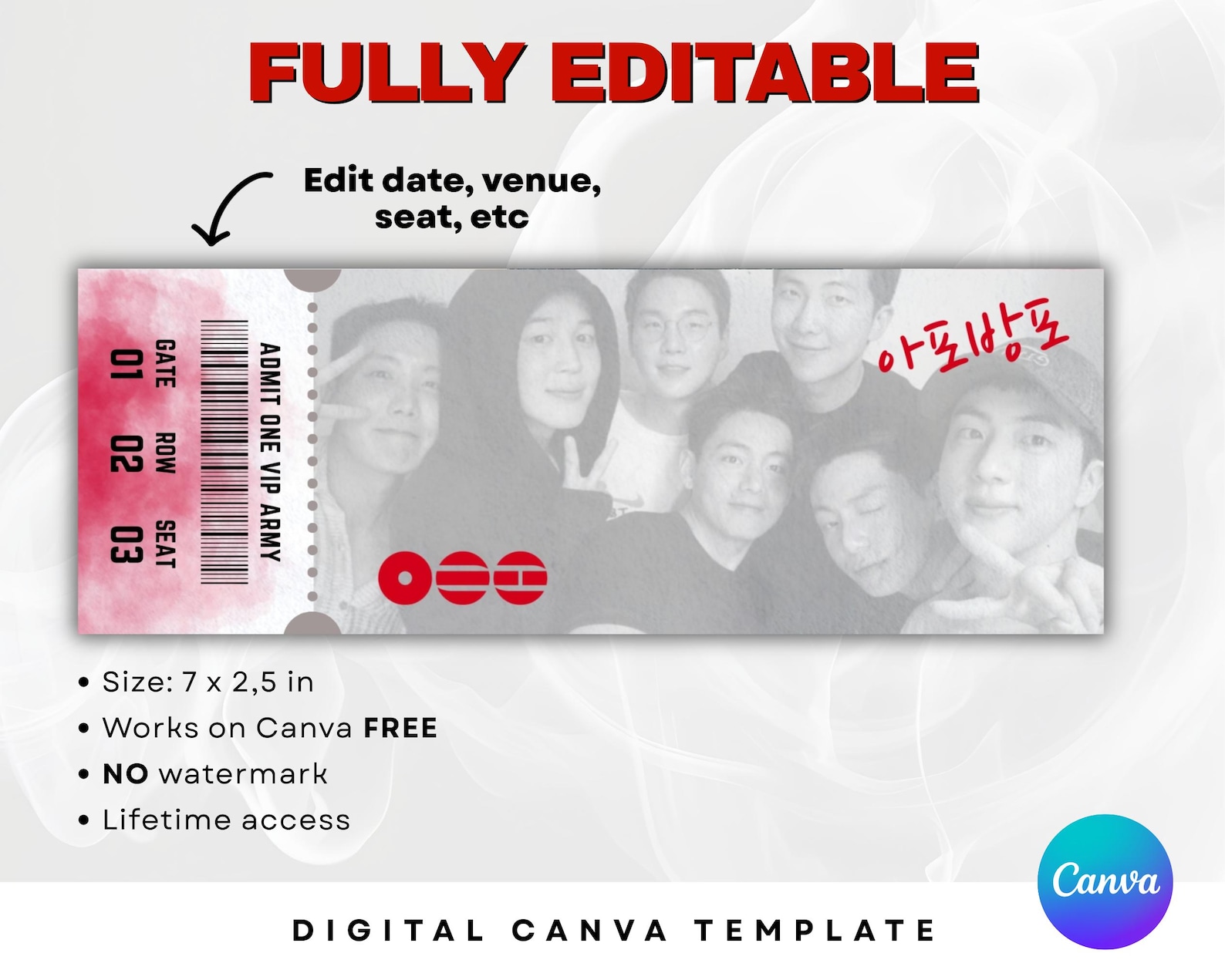 Concert Ticket Template | Arirang Tour ARMY Kpop Merch (canva Editable ...
