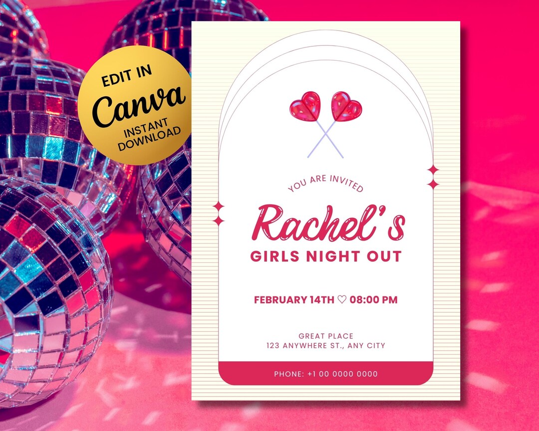 Girls Night Out Invitation Template, Valentines Day Evite, Editable ...