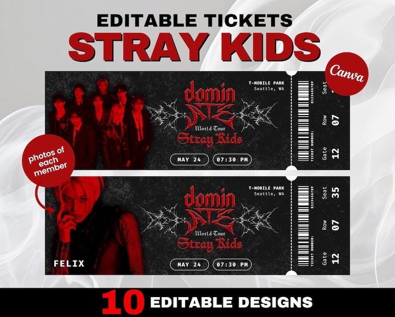 Personalized Stray Kids Dominate Concert Ticket, SKZ 2025 World Tour, Kpop Merch, Canva Template ...