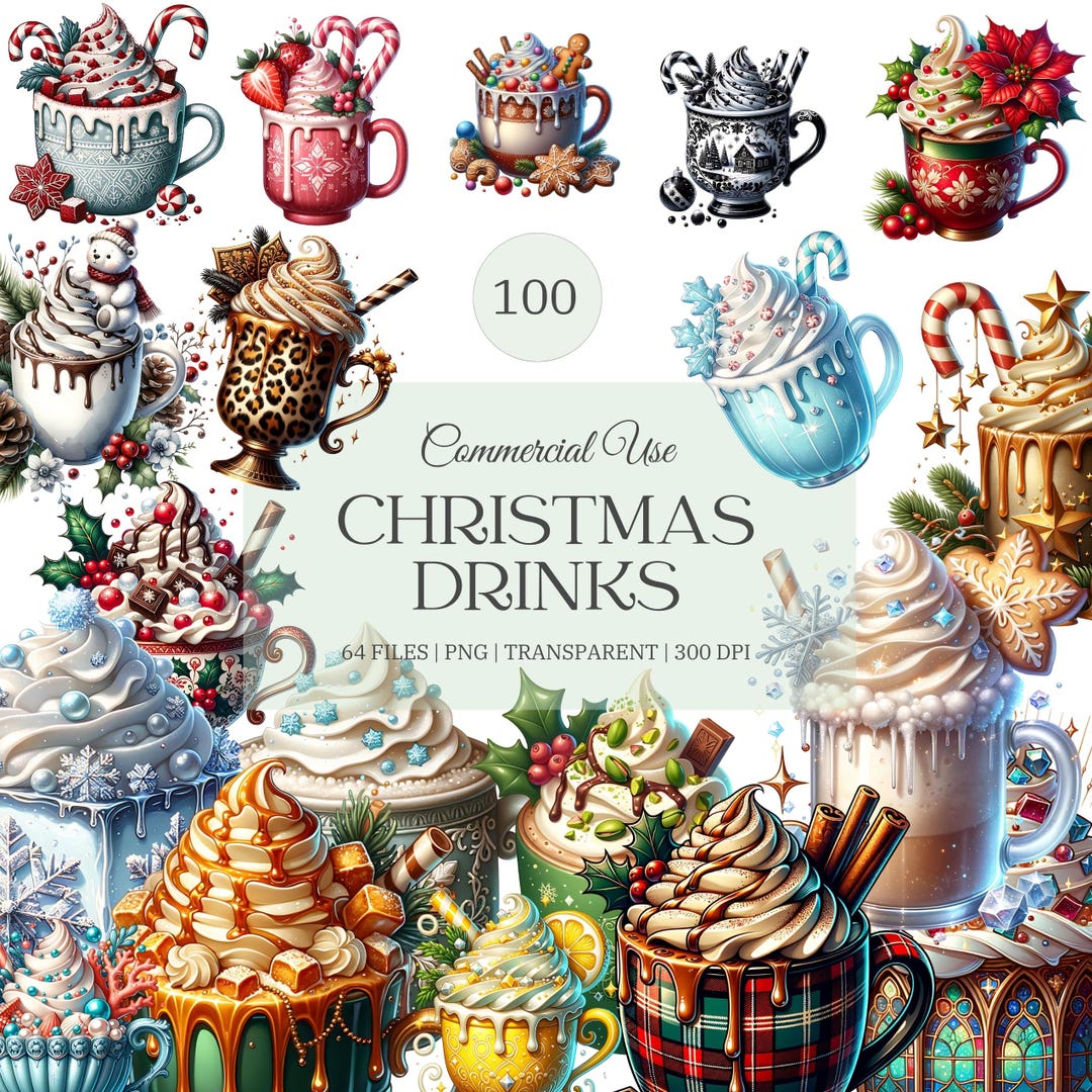 Watercolor Christmas Drinks Clipart, Mugs & Cocktails (100 PNG) - Etsy