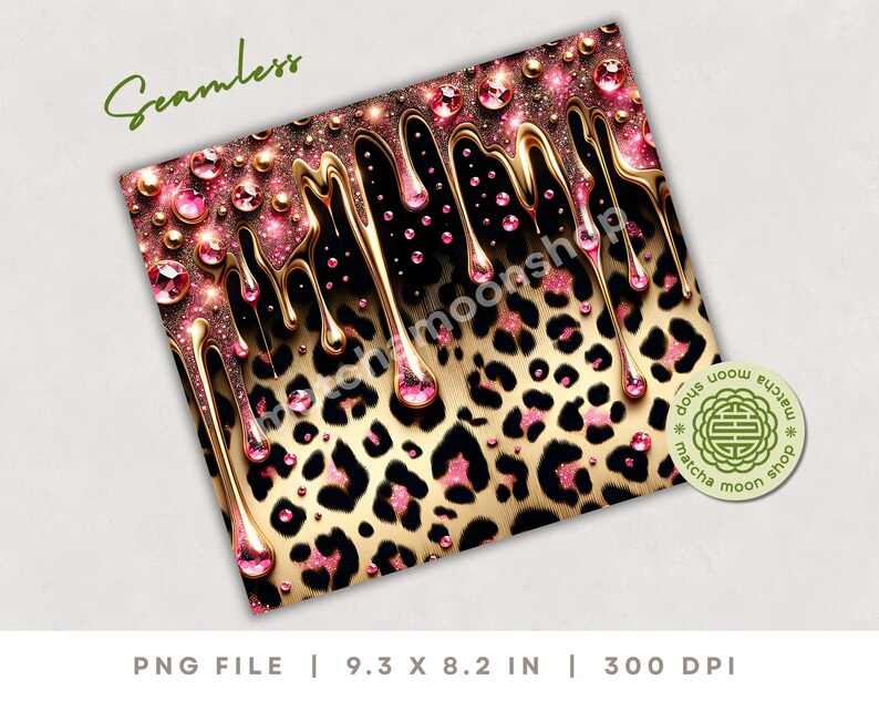 Pink Leopard Drip Tumbler Wrap: Glam Gold Glitter 20oz PNG for Cups ...