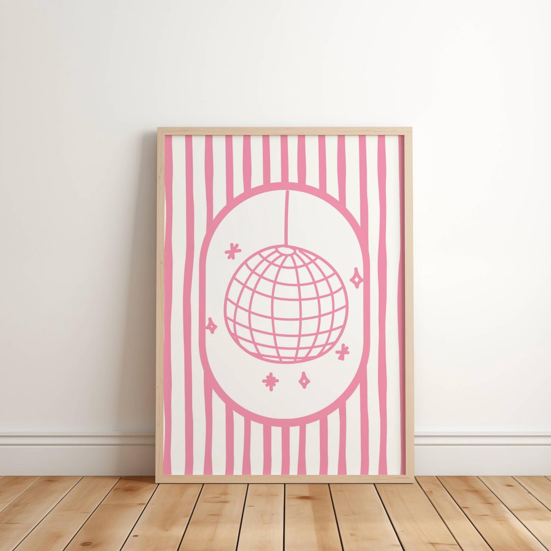 Retro Pink Disco Wall Art Disco Vintage Pink Striped Print Trendy ...