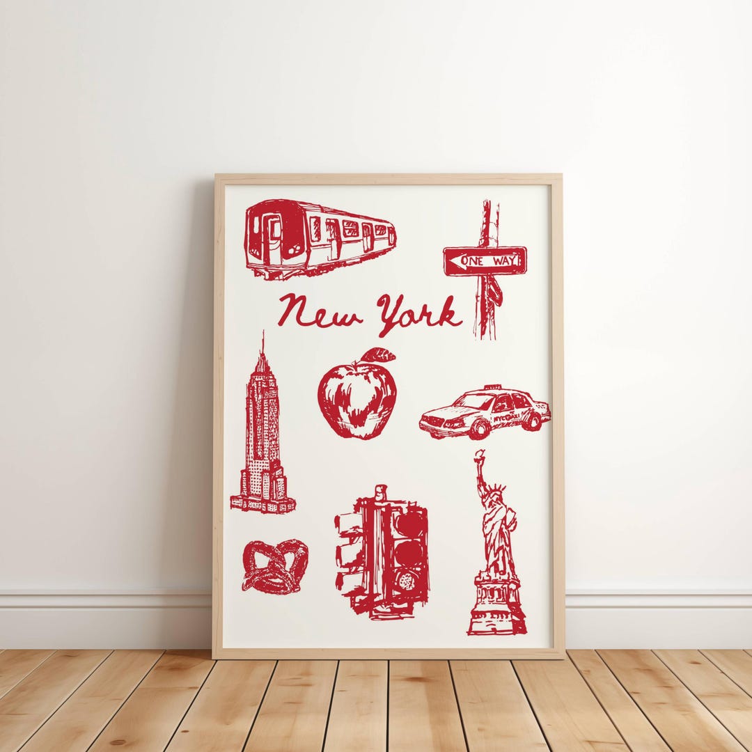 Red New York Vintage Digital Download Print | NYC City Print | NY ...