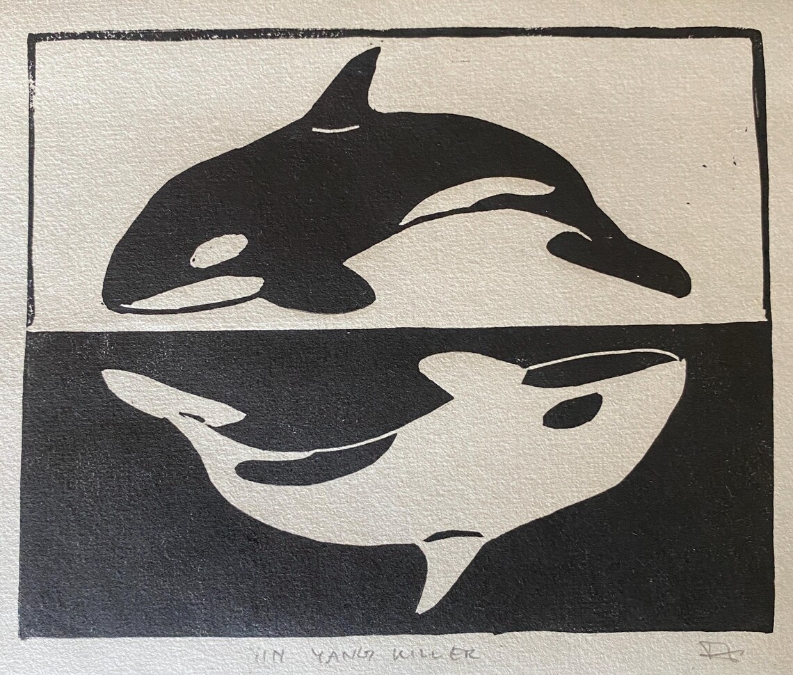 Yin Yang Killer Linocut of Orca - Etsy