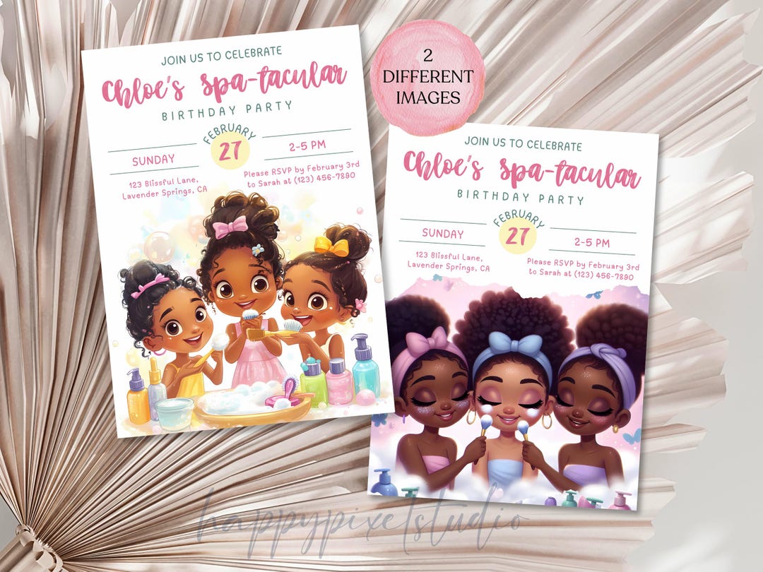 Editable Spa Birthday Party Invitation Canva Template, Spa Day Party ...
