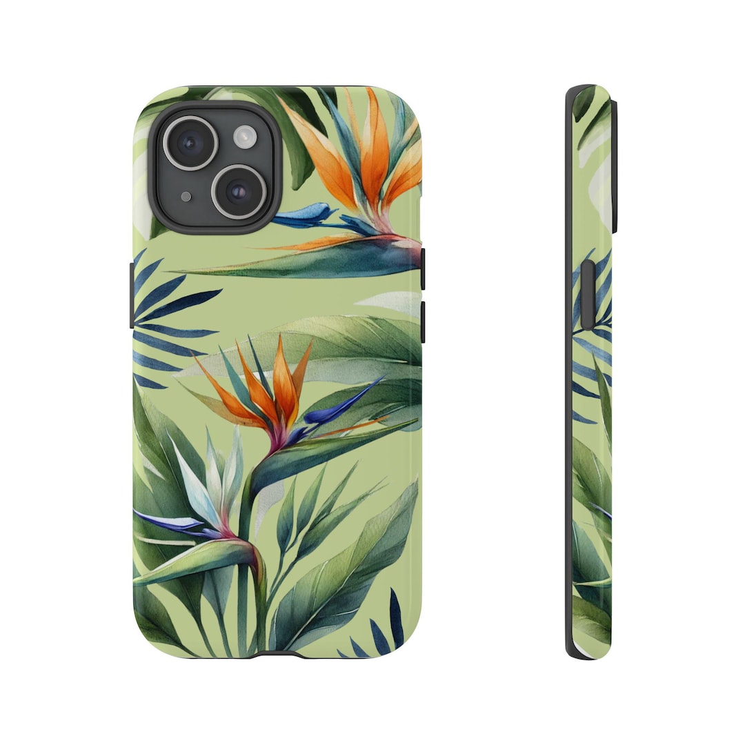 Tough Cases, Watercolor Birds of Paradise Monstera Leaves Phone Cover ...