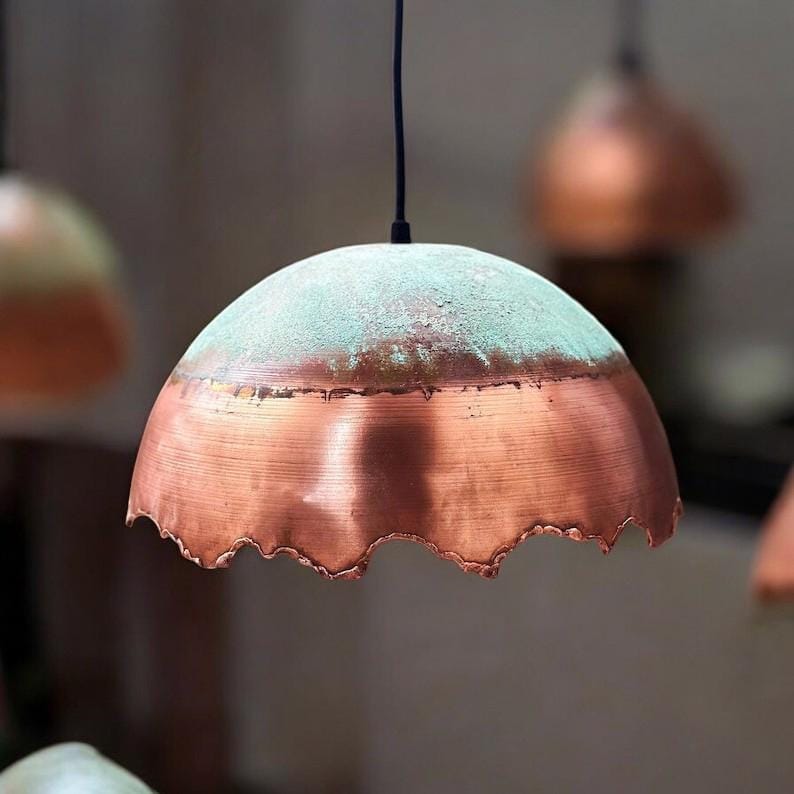 Vintage Oxidized Copper Pendant Light Fixture, Green Patina Pendant Light, Copper Kitchen Island ...
