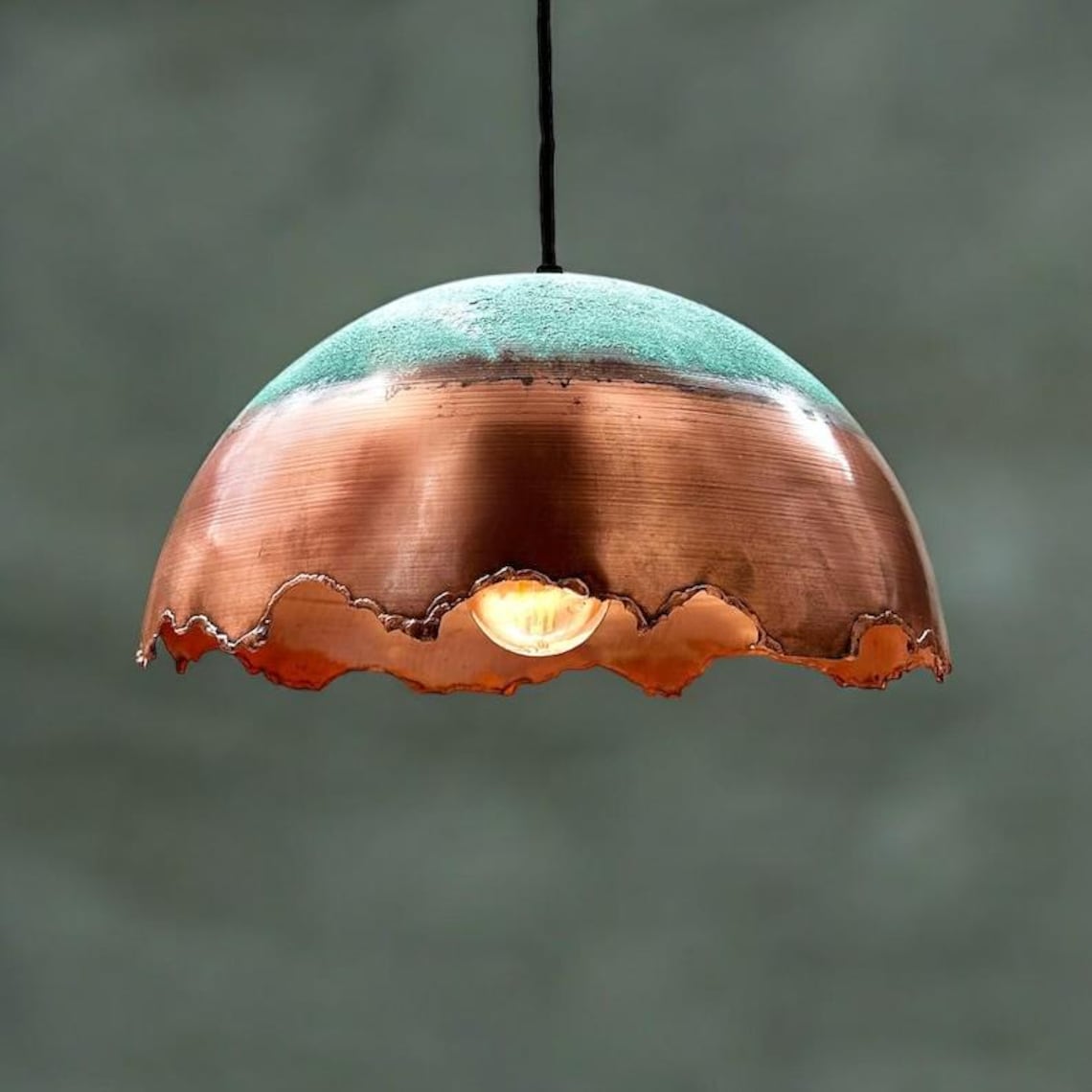 Vintage Oxidized Copper Pendant Light Fixture, Green Patina Pendant ...