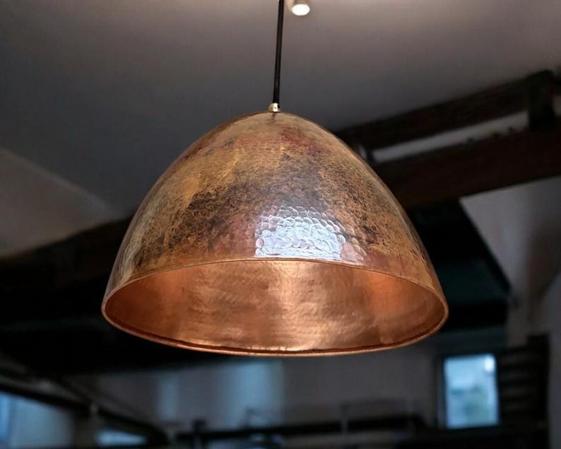 Hammered Copper Pendant Light Kitchen , Vintage Copper Light Fixture ...