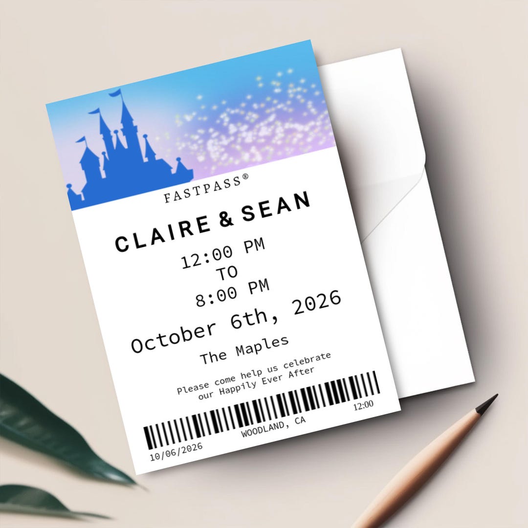 Disney Fastpass Wedding Save the Dates | 5" X7" Invitation | Editable ...