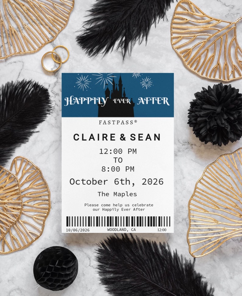 Disney Fastpass Wedding Save the Dates 5" X7" Invitation | Editable ...
