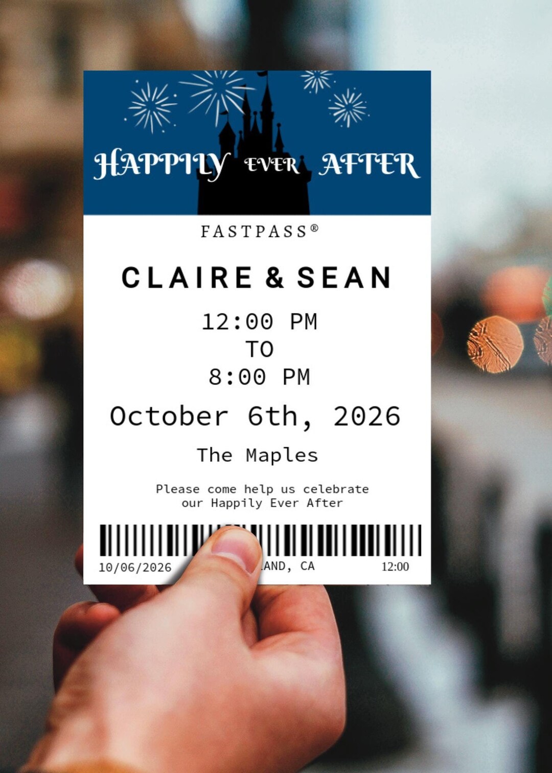 Disney Fastpass Wedding Save the Dates 5" X7" Invitation | Editable ...