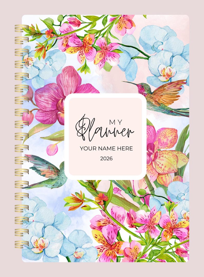 Personalized Hummingbird Planner, Weekly Monthly, Gold Spiral - Etsy