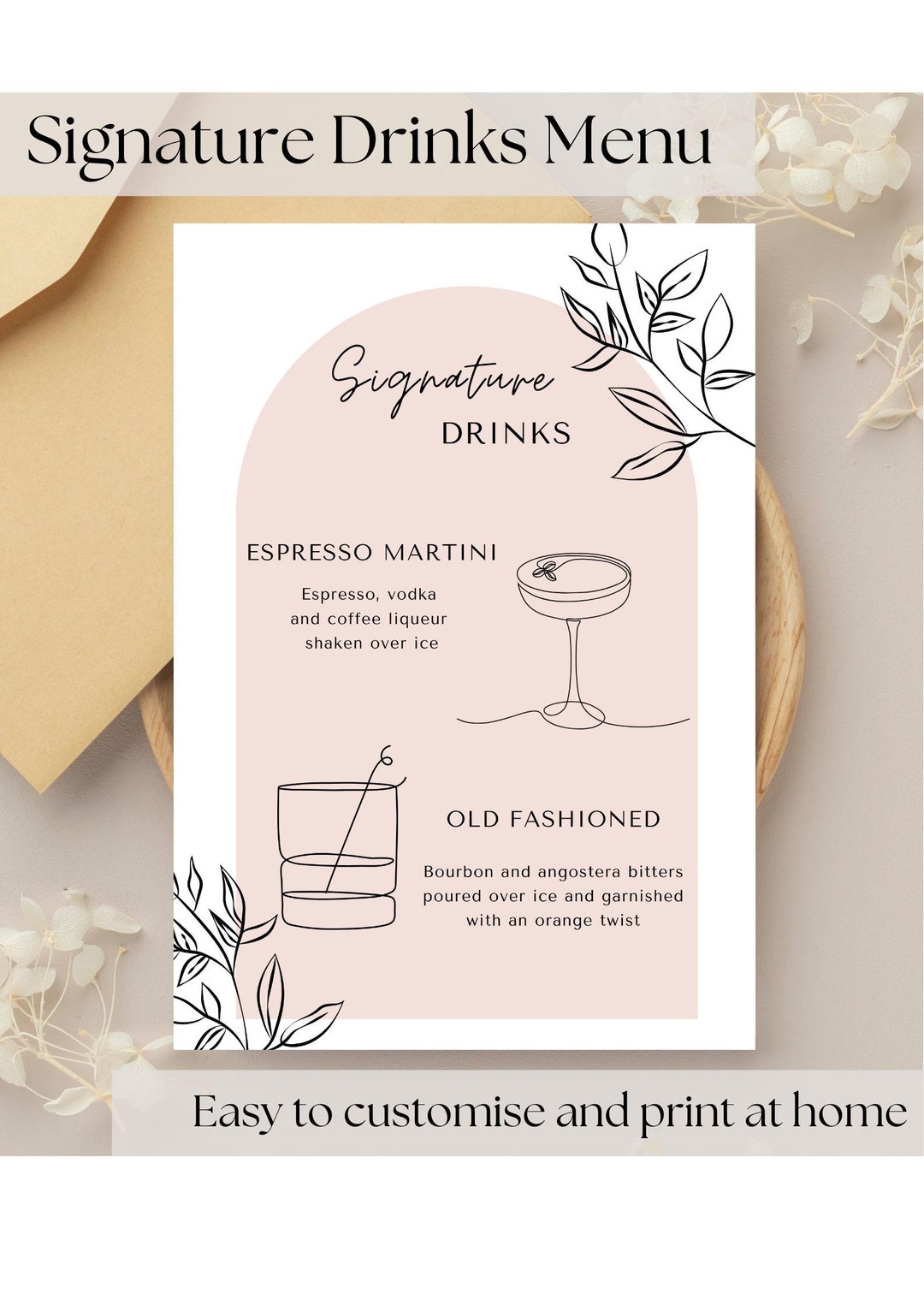 Signature Drinks Menu Template, Digital Download, Instant Download ...