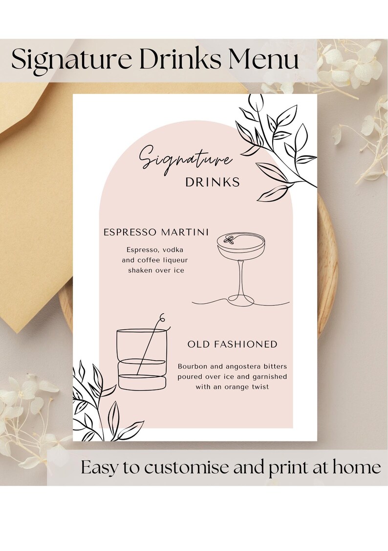 Signature Drinks Menu Template, Digital Download, Instant Download ...