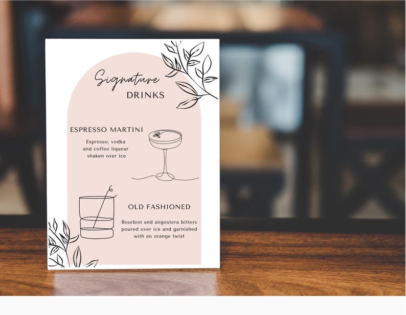 Signature Drinks Menu Template, Digital Download, Instant Download ...