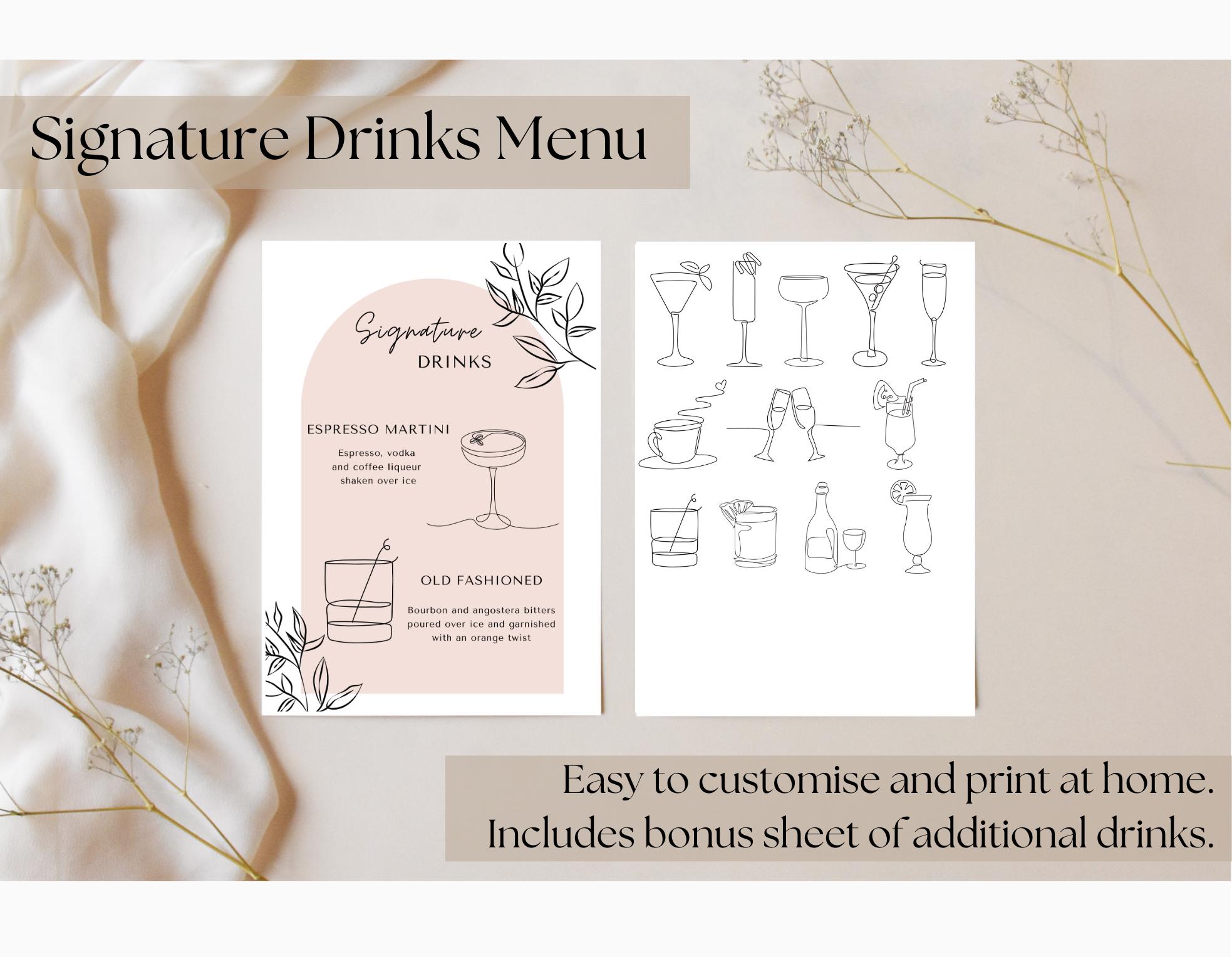 Signature Drinks Menu Template, Digital Download, Instant Download ...