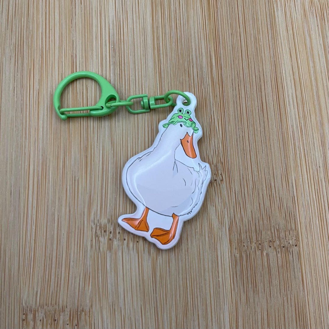 Goose in Crochet Frog Hat Keychain | Silly Animal Lover Accessory - Etsy