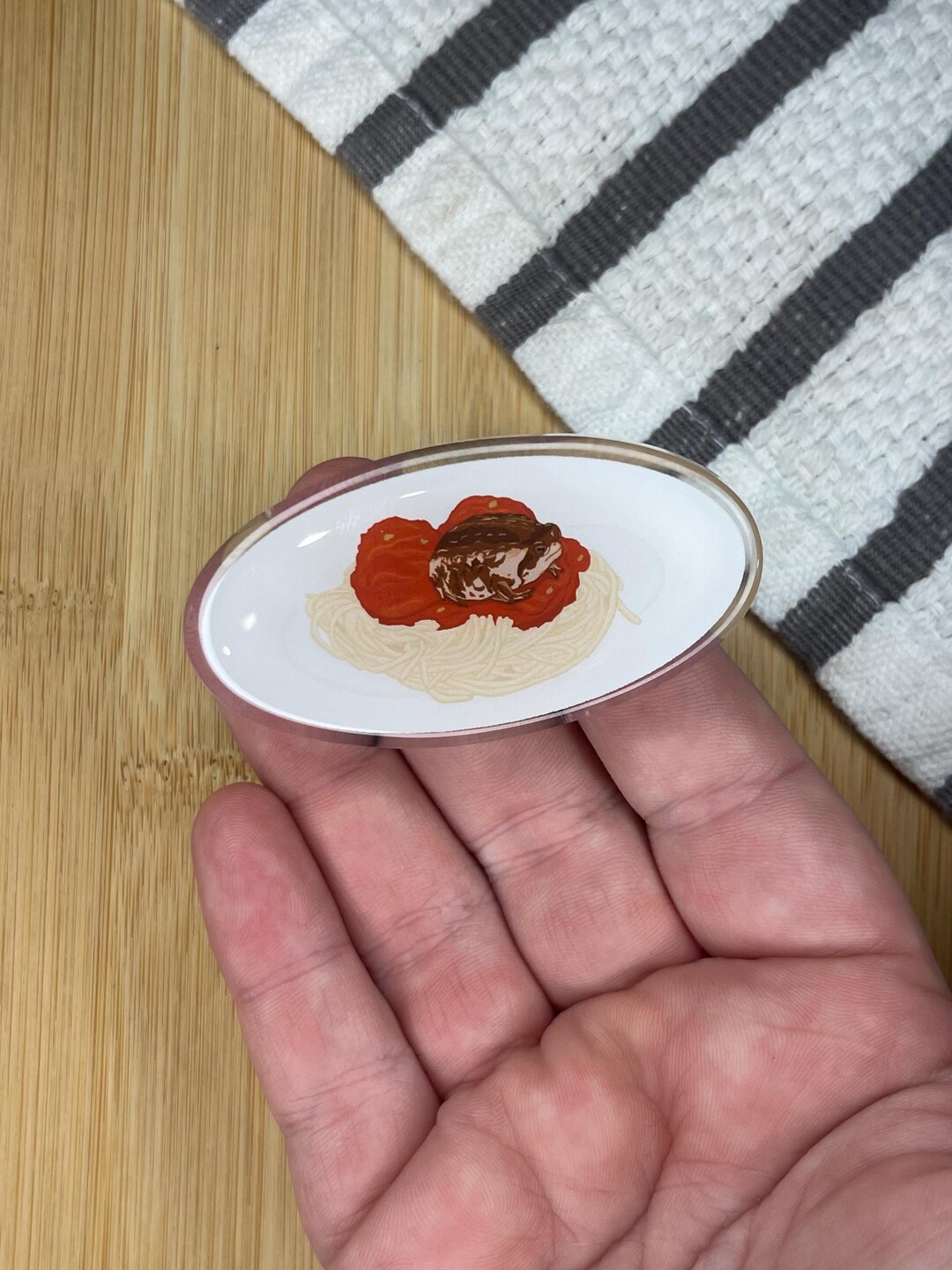 Rain Frog on Plate of Spaghetti Pin | Acrylic | Cute & Silly | Yellow ...
