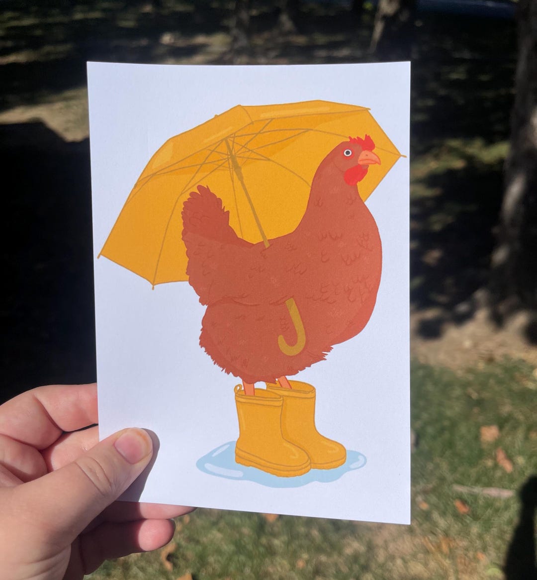 Chicken in Rain Boots Art Print | Quirky Animal Lover Gift - Etsy