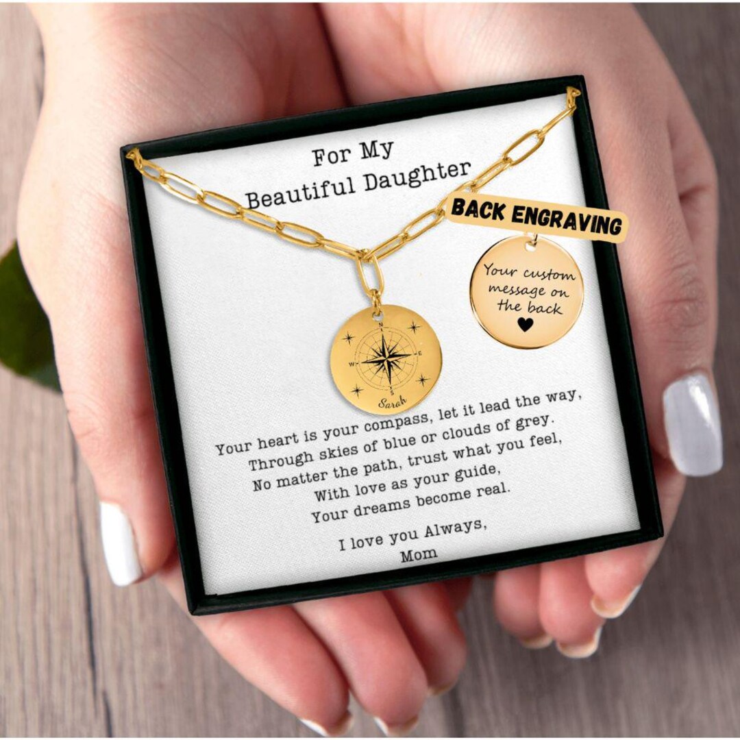 Gold Paperclip Chain Compass Necklace Gift for Daughter Graduation ...