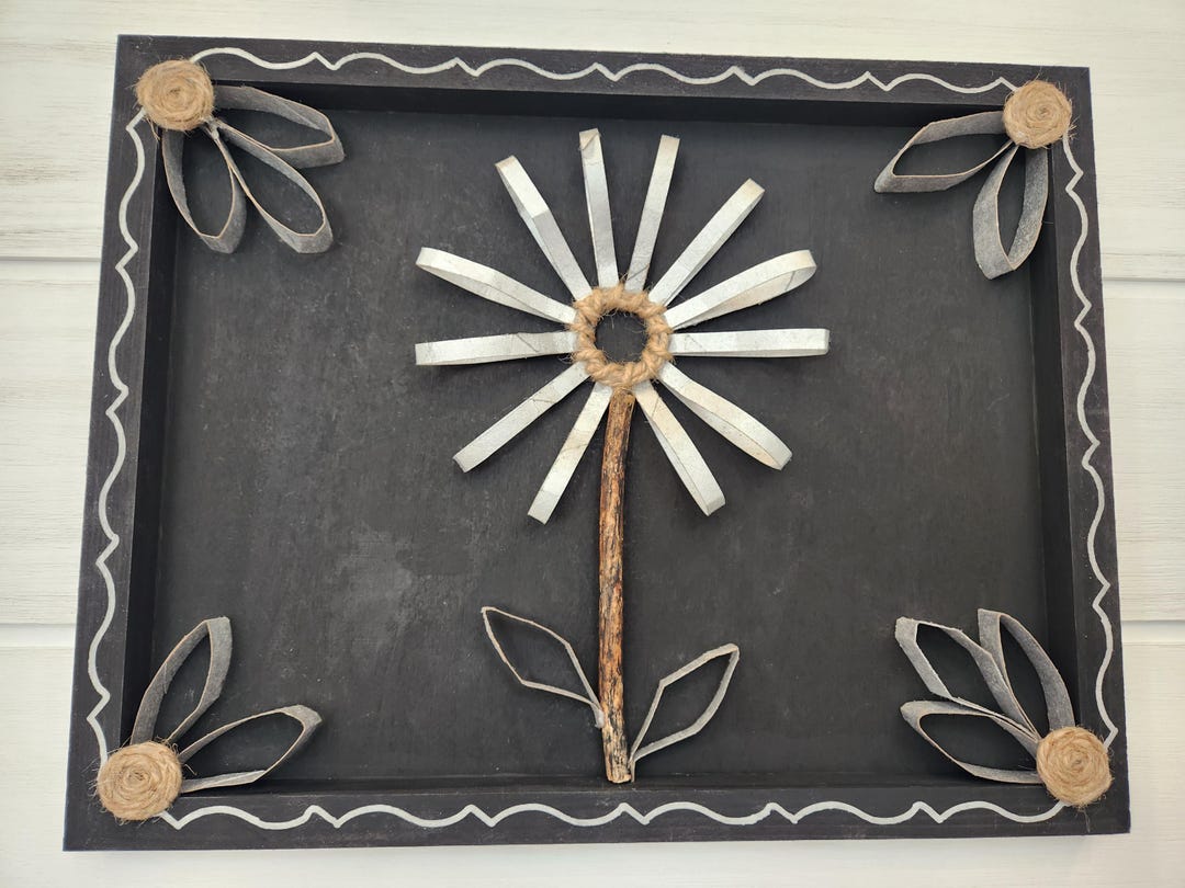 Wood Framed Black and Silver Flower Art - Etsy