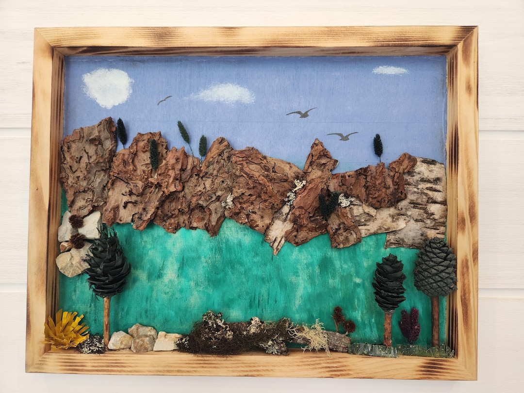 Wood Framed, Nature Art, Natural Materials, Mountain Scenery - Etsy