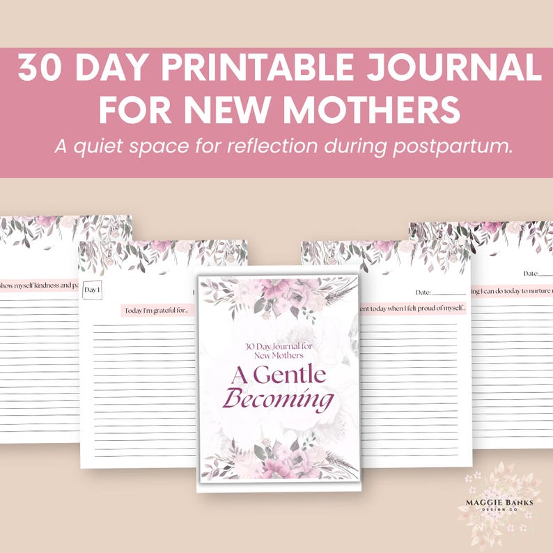 Postpartum Journal | 30 Day Reflection, Self-care Prompts (printable ...