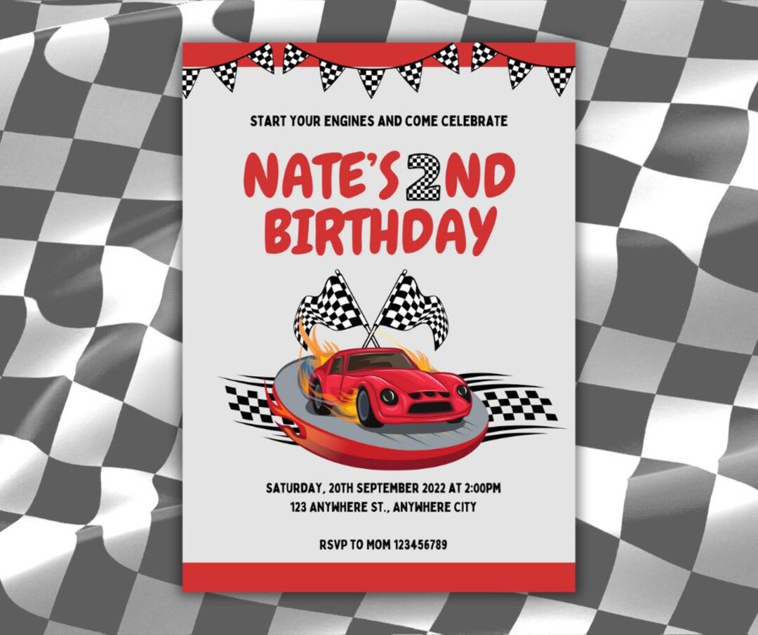 Racing Cars Theme Birthday Invitation Digital Download - Etsy