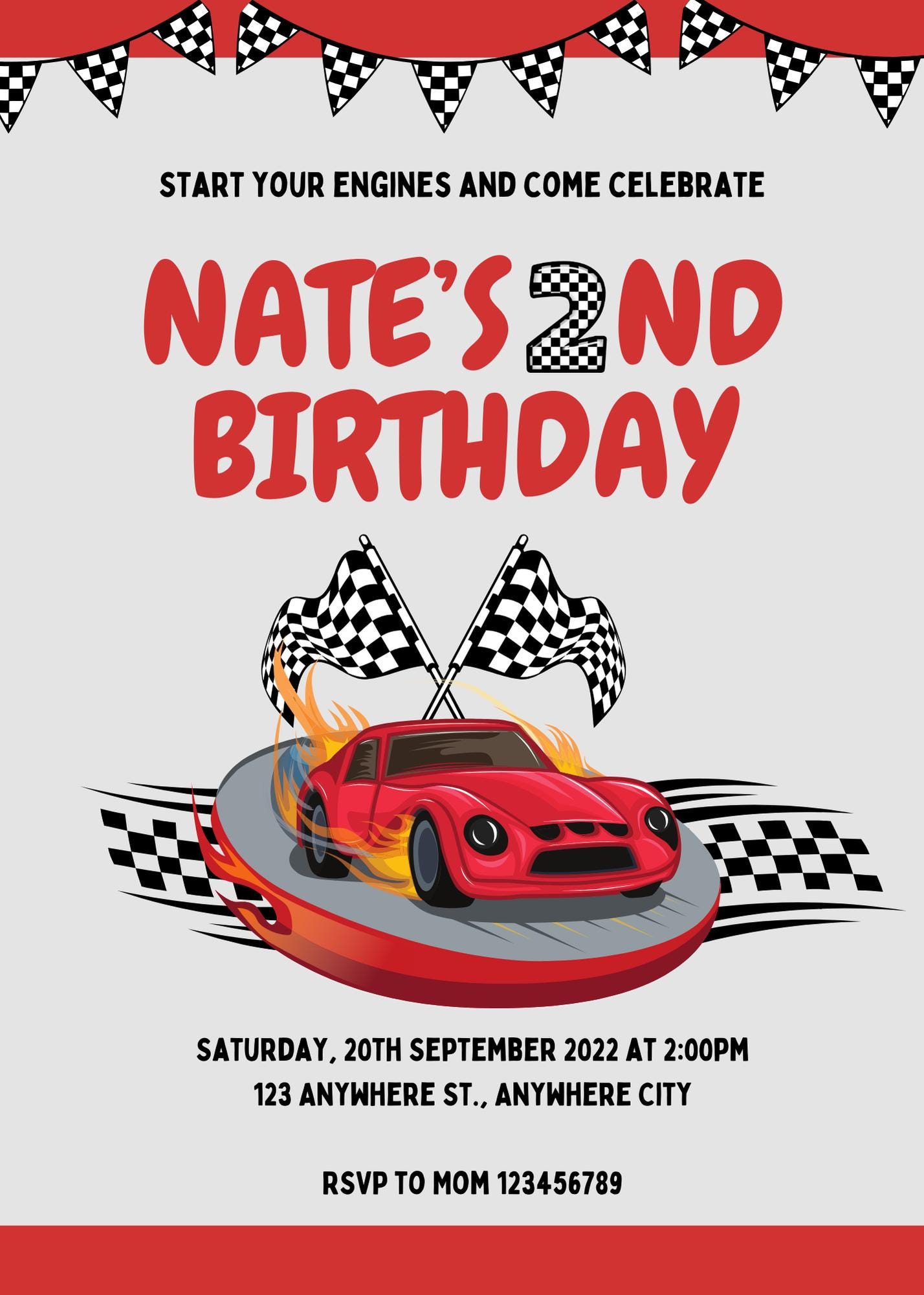 Racing Cars Theme Birthday Invitation Digital Download - Etsy