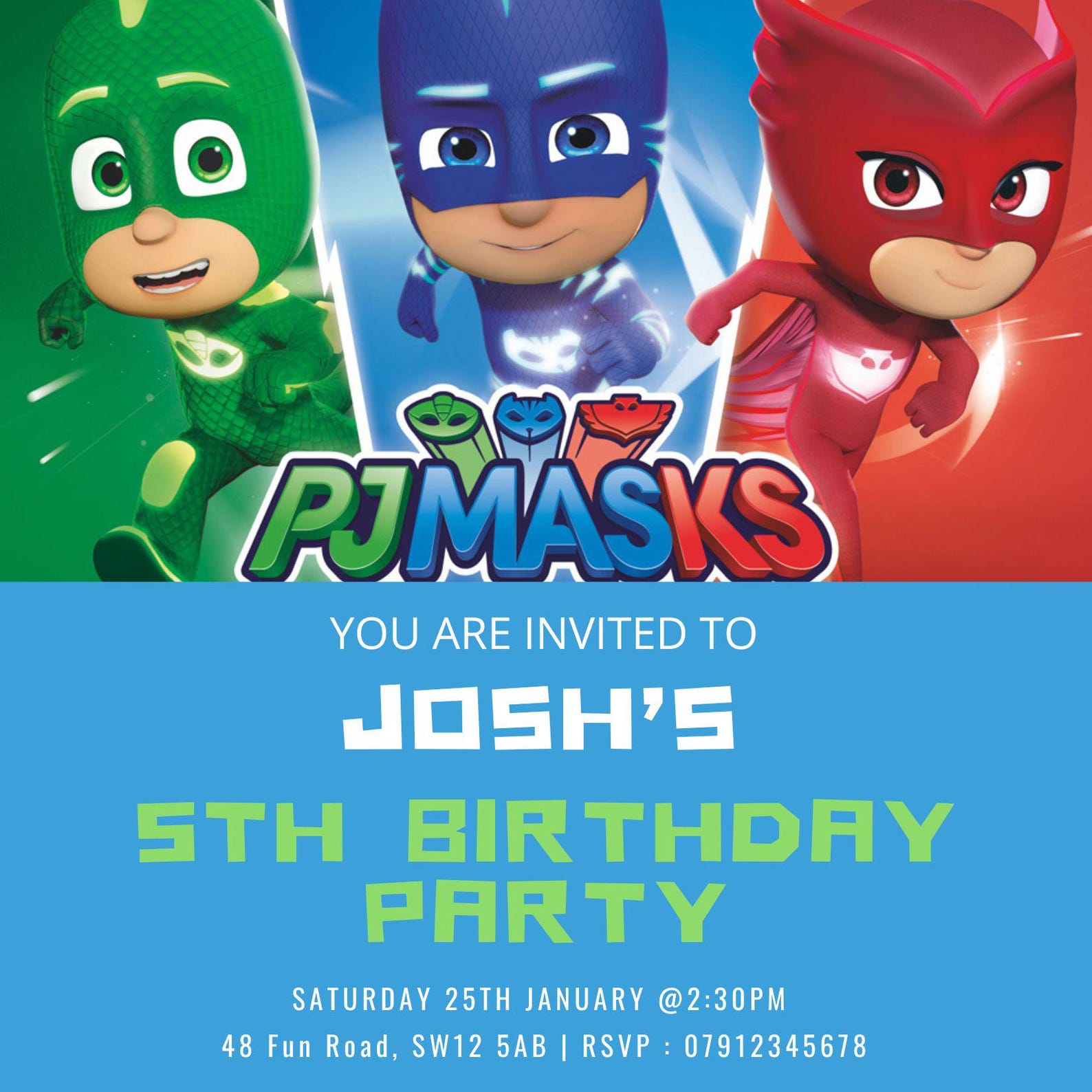 PJ MASKS Birthday Invitation Template - Etsy