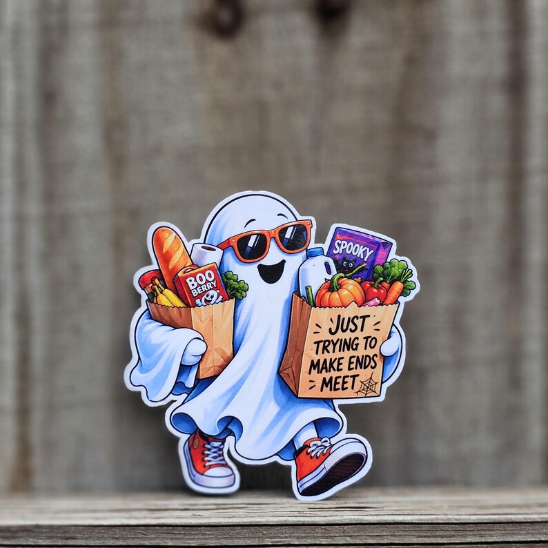 Ghost Carrying Groceries Sticker | Relatable Humor, Halloween Shopper ...