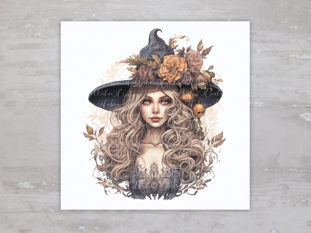 Floral Hat Gothic Witch Halloween Quilt Fabric Panel A20, Quilting ...