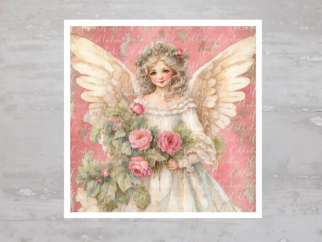 Pink French Country Christmas Angel Fabric Panel A470, Quilting Square ...