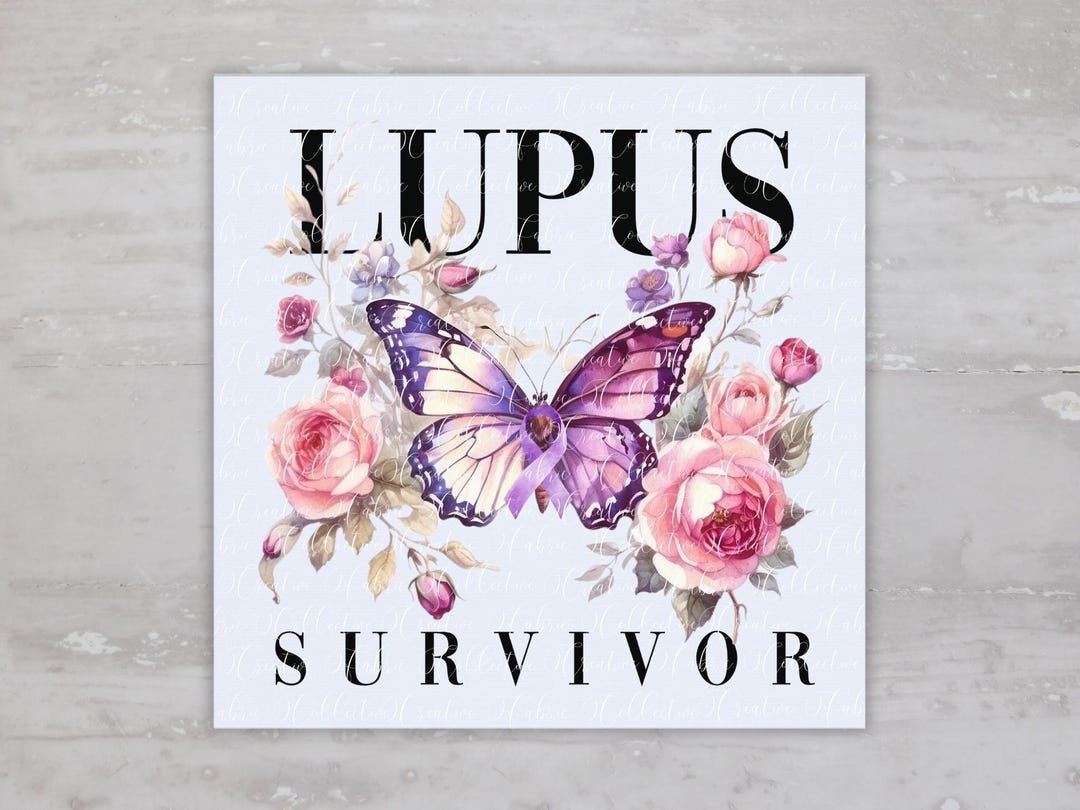 Lupus Survivor Purple Butterfly Roses Fabric Panel A163, Square Fabric ...