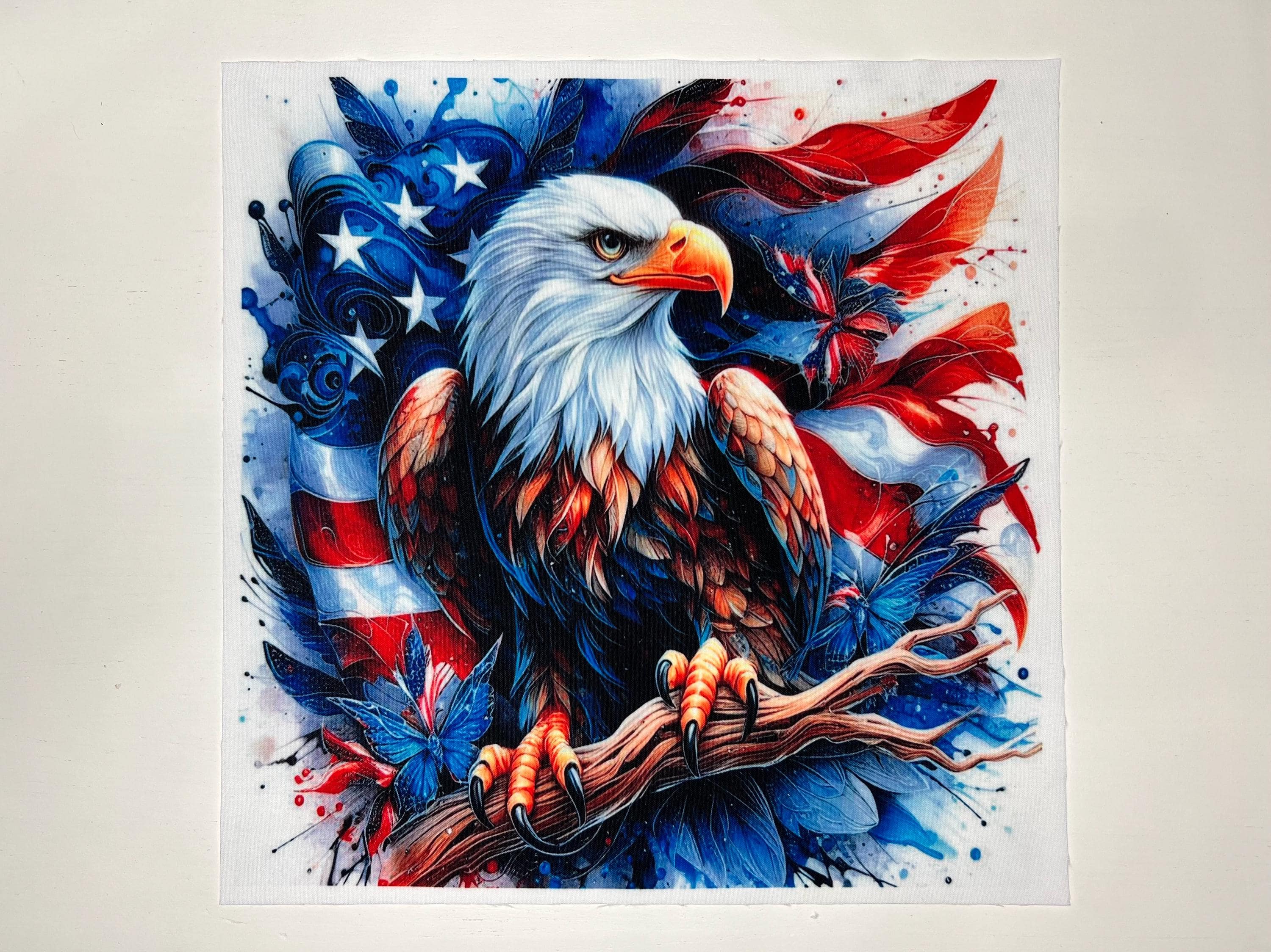 America USA Bald Eagle American Flag Fabric Panel A263, Craft Quilt ...