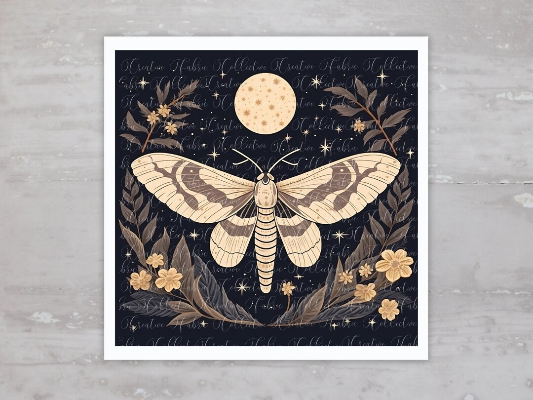 New Moon Boho Moth Floral Fabric Panel Square A79, Square Quilt Fabric ...