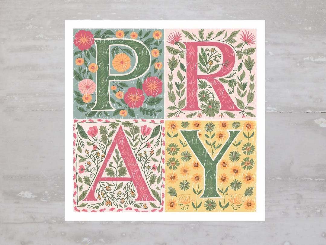 Pray Floral Blocks Christian Faith Fabric Panel A555, Quilting Square ...