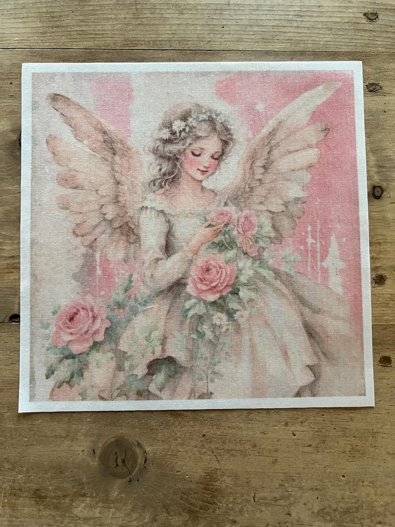 Magical Pink Roses Christmas Angel Fabric Panel A461, Quilting Square ...