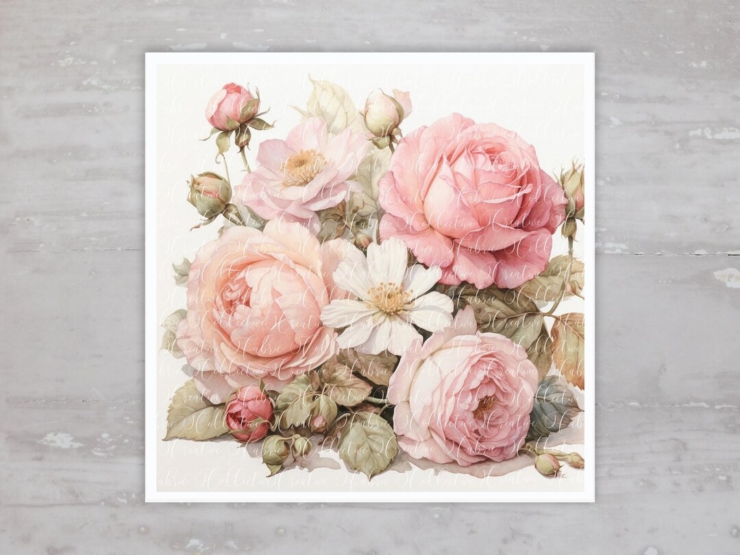 Romantic Chic Floral Rose Bunch Quilt Fabric Panel A135, Square Fabric ...