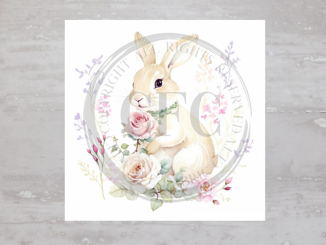 Bunny Rabbit Floral Roses Easter Fabric Panel A703, Quilting Square, Quilt Sewing Block ...