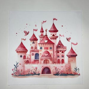 Pink Princess Castle Palace Quilt Fabric Panel A115, Square Fabric ...