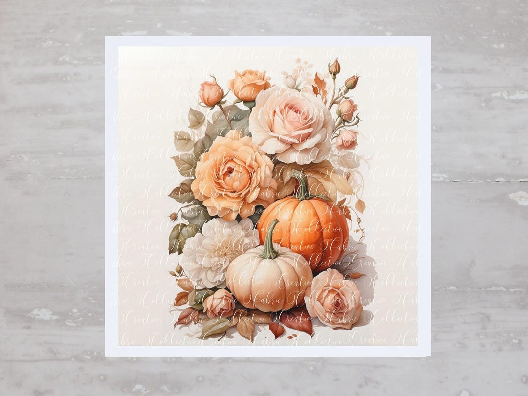 Romantic Rustic Chic Pumpkins and Roses Fabric Panel A193, Fabric Craft ...