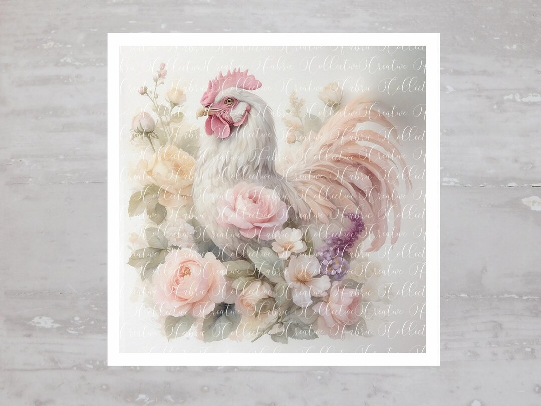 French Cottage Chic Floral Rooster Fabric Panel A280, Craft Quilt ...