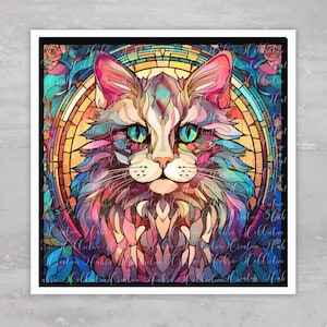 Stained Glass Pretty Kitty Cat Quilt Fabric Panel A103, Square Quilt ...