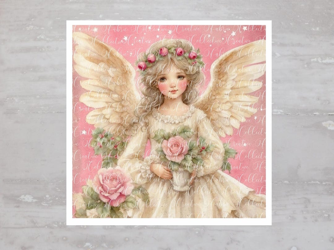 Pink Cream Floral Christmas Angel Fabric Panel A466, Quilting Square ...