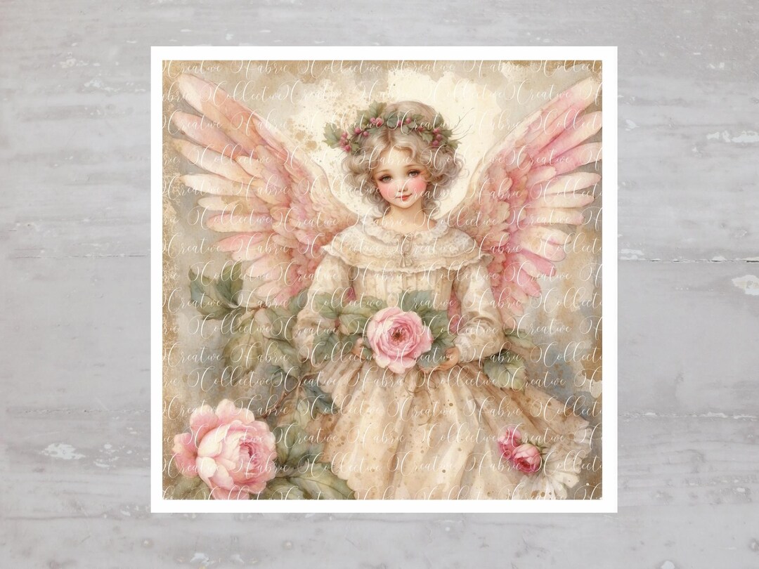 Beautiful Shabby Pink Winged Angel Fabric Panel A464, Quilting Square ...
