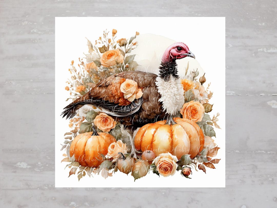 Fall Cottagecore Thanksgiving Turkey Fabric Panel A342, Quilting Square ...
